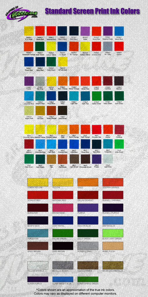 Screen Printing Ink Colors | Graphics by Hurricane
